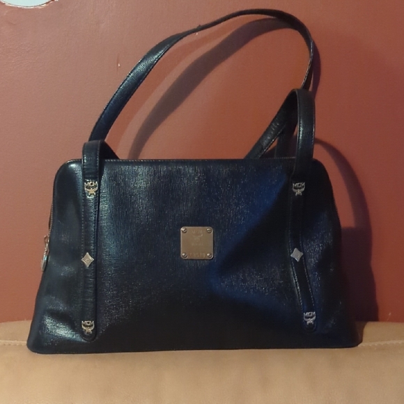 MCM | Bags | Mcm Black Leather Shoulder Baghas A Small Rip On The ...
